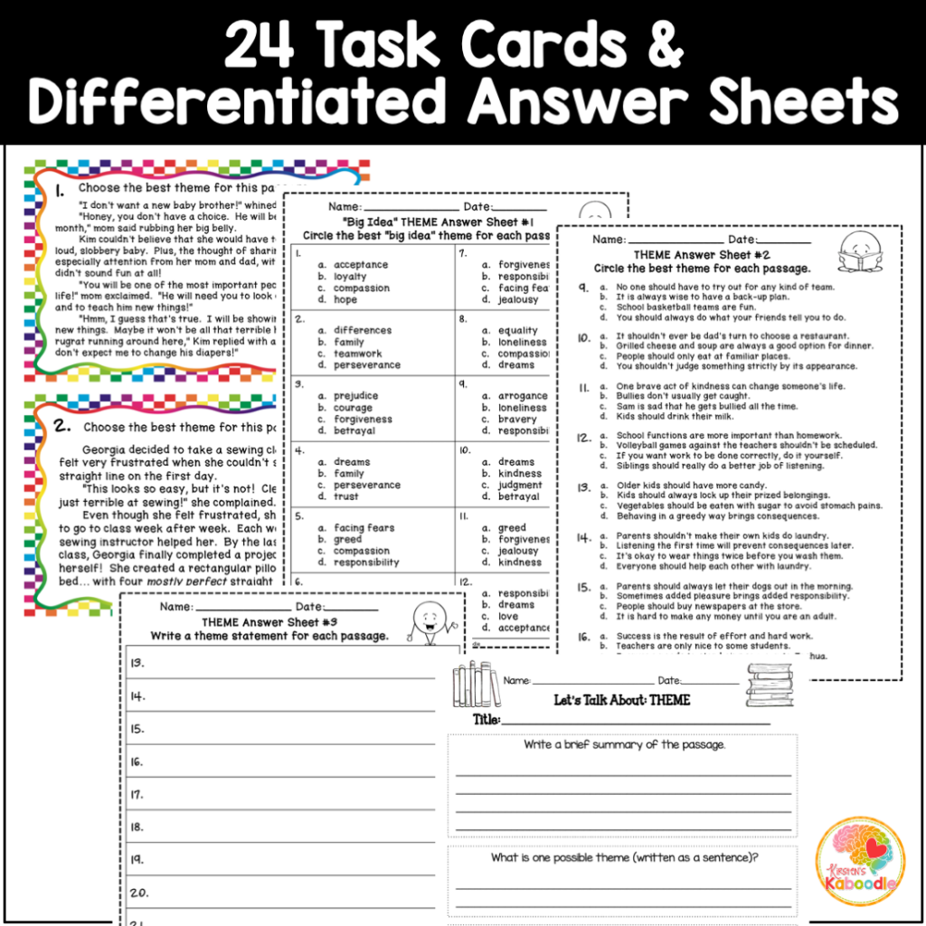 Teaching Theme Activities: Finding and Determining Theme Task Cards and ...