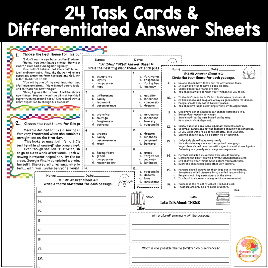 Teaching Theme Activities: Finding and Determining Theme Task Cards and ...
