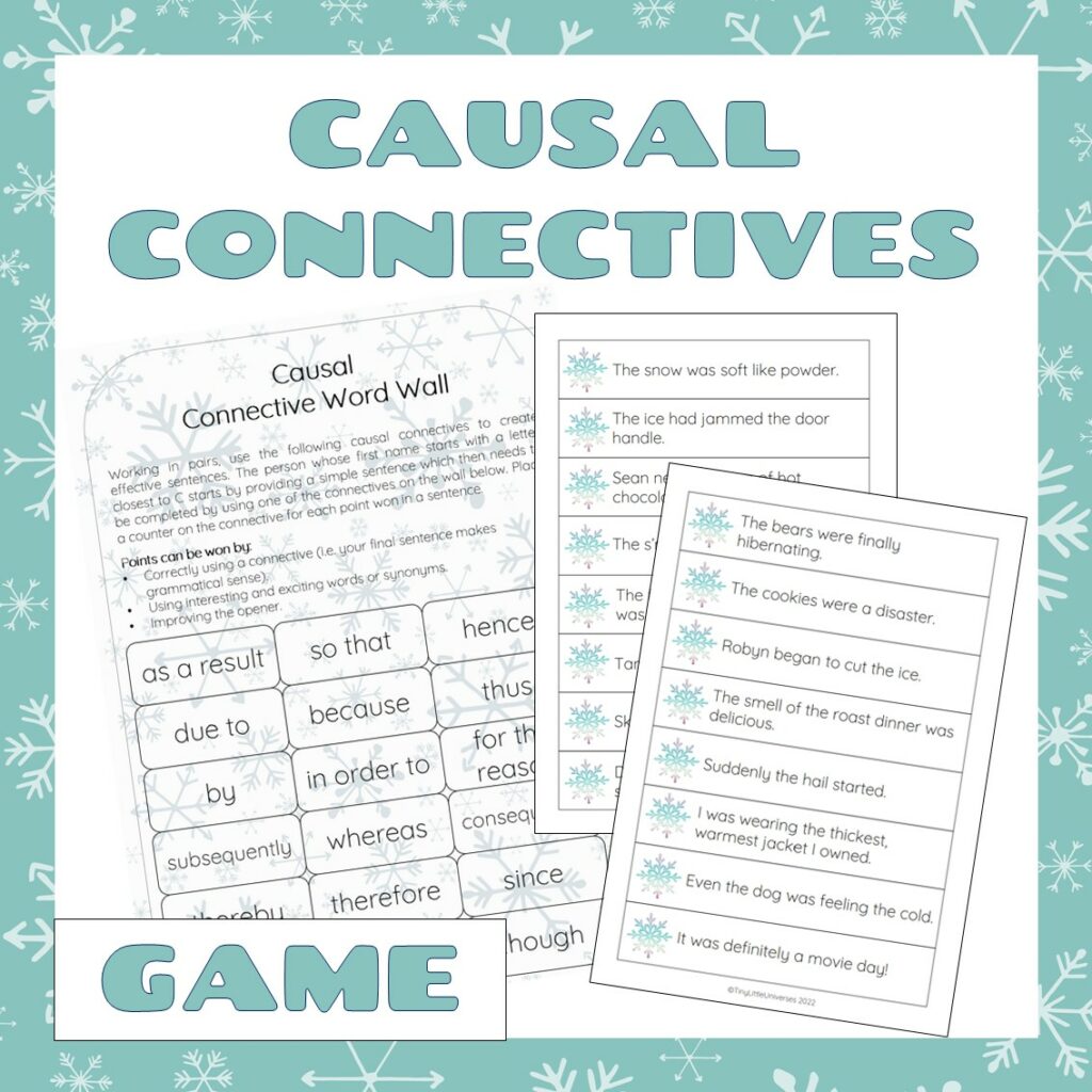 Winter Causal Conjunctions NO PREP Sentence Combining Game and Display ...