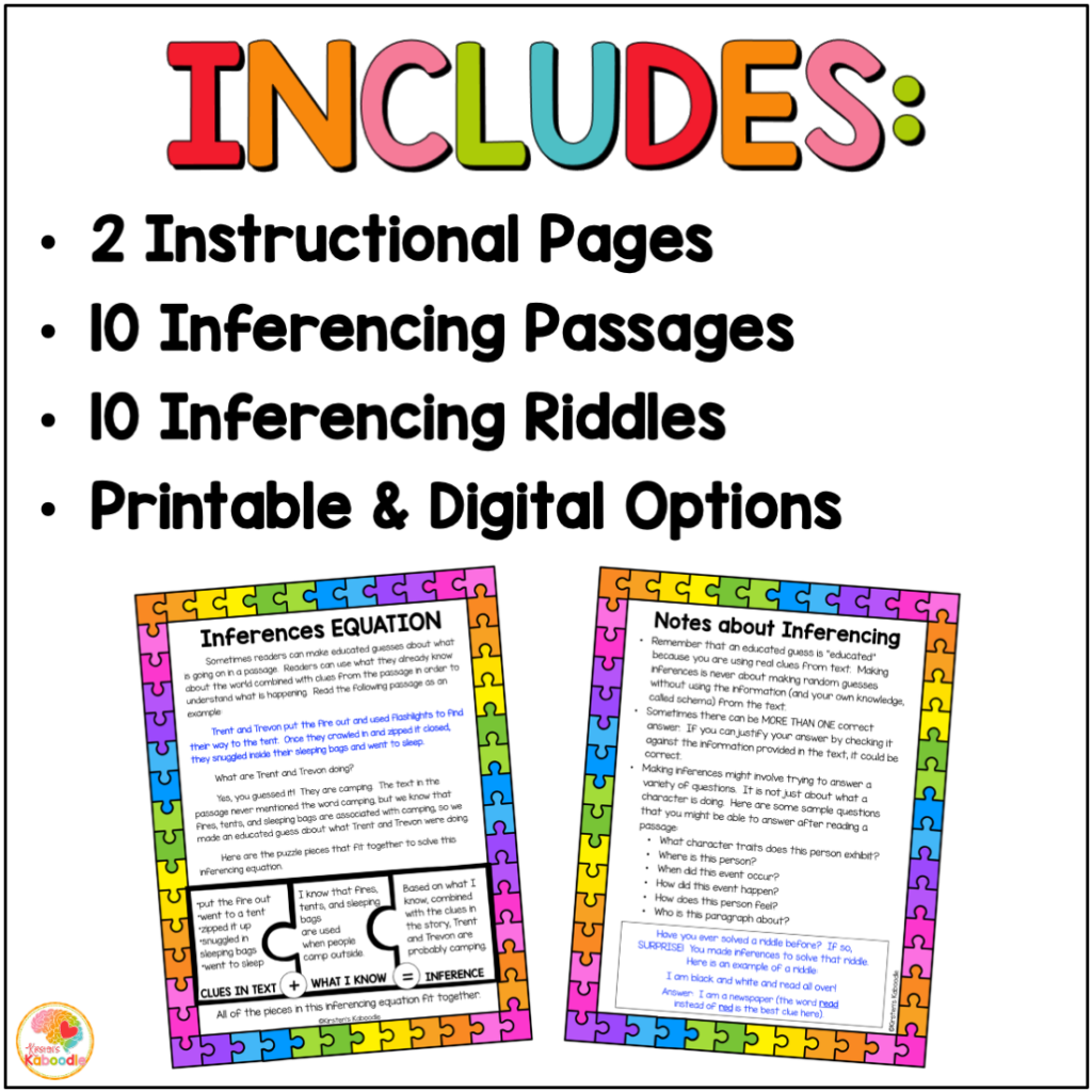 Making Inferences Reading Passages: Inferencing Worksheets and ...