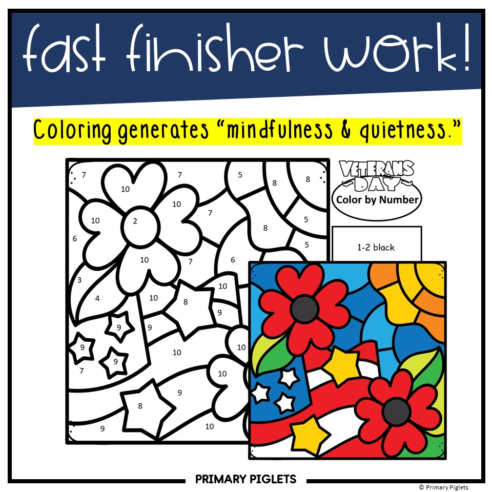 VETERANS DAY ACTIVITIES COLOR BY NUMBER CODE KINDERGARTEN & 1ST GRADE ...