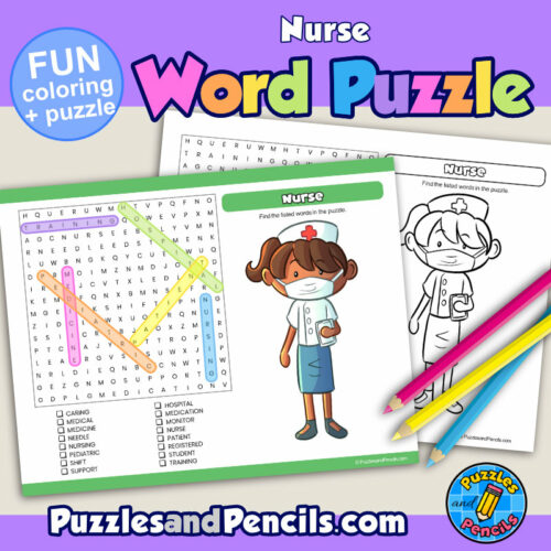 Nurse Word Search Puzzle Activity Page with Coloring | Career ...