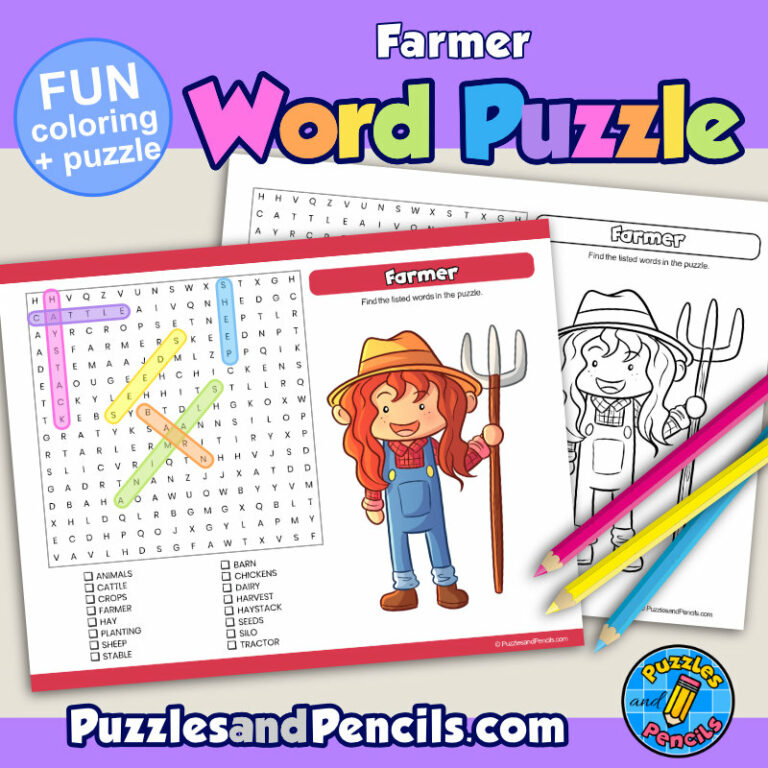 Farmer Word Search Puzzle Activity Page with Coloring | Career ...