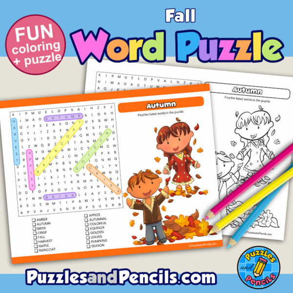 Autumn Word Search Puzzle Activity Page with Coloring | Fall - Made By ...