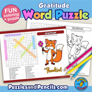 Gratitude Word Search Puzzle Activity Page with Coloring | Made By Teachers