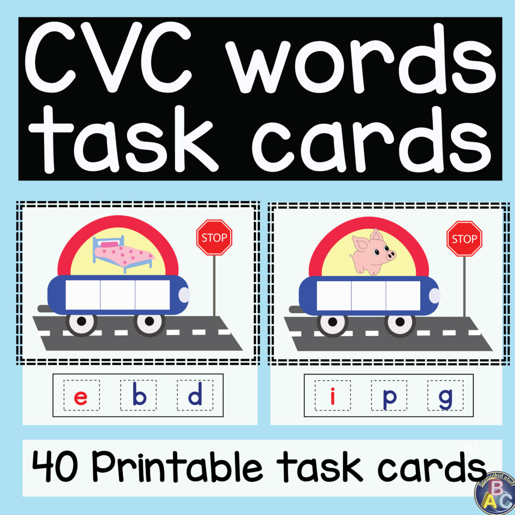 CVC Words Task Cards Cut and Glue | Made By Teachers