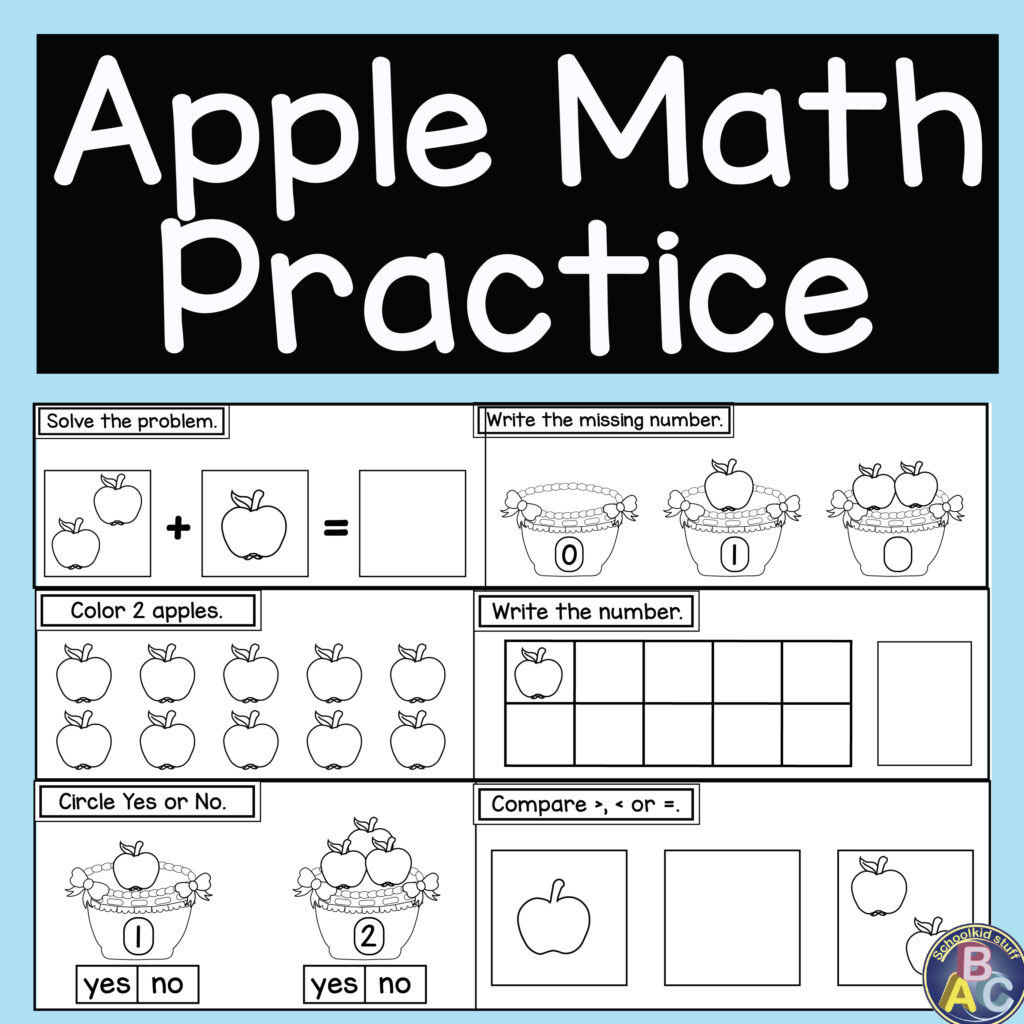 Apple Math Practice With Numbers 1 to 10 Worksheets | No Prep Pack ...