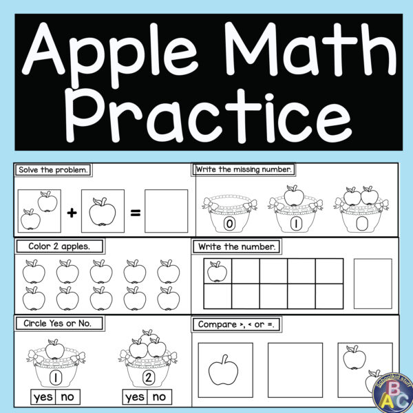 Apple Math Practice With Numbers 1 to 10 Worksheets | No Prep Pack ...