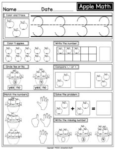Apple Math Practice With Numbers 1 to 10 Worksheets | No Prep Pack ...