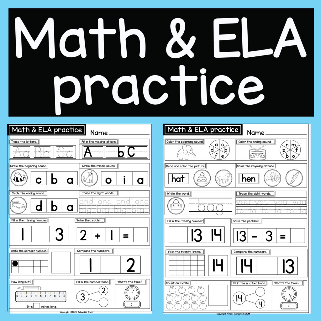 Math & ELA Practice Worksheets for Kindergarten| No Prep Pack | Made By ...