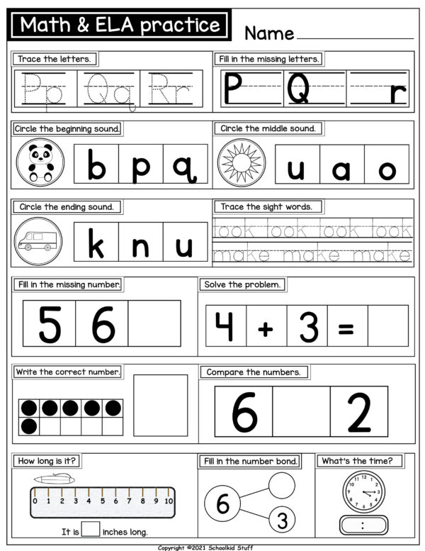 Math & ELA Practice Worksheets for Kindergarten| No Prep Pack | Made By ...
