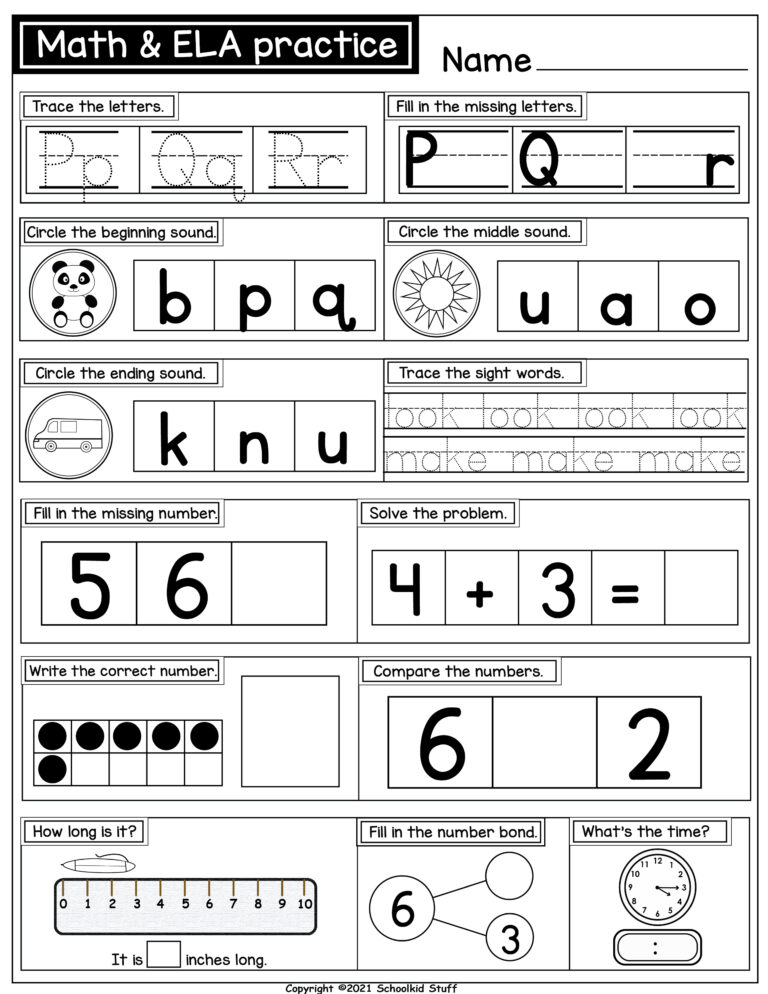 Math & ELA Practice Worksheets for Kindergarten| No Prep Pack | Made By ...
