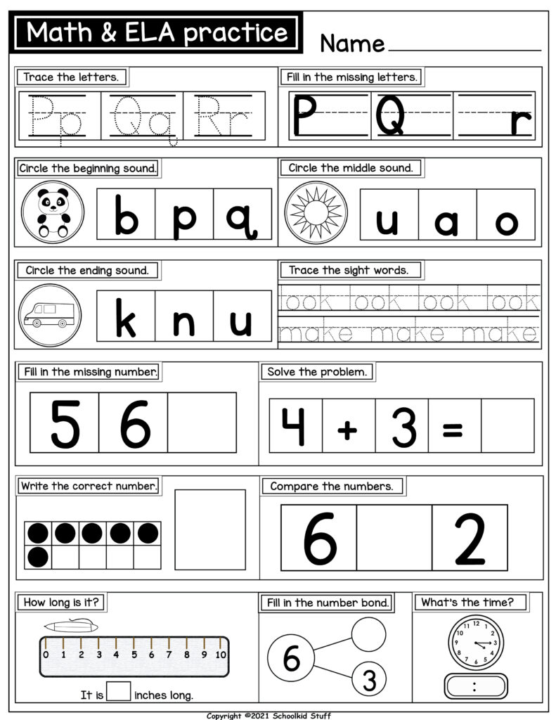 Math & ELA Practice Worksheets for Kindergarten| No Prep Pack | Made By ...