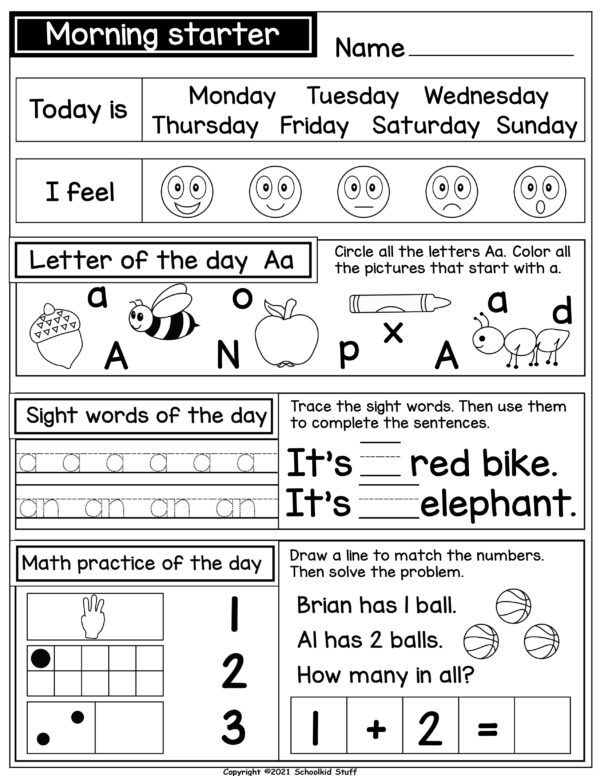 Morning Starters | Math and ELA Activites for Kindergarten | No prep ...