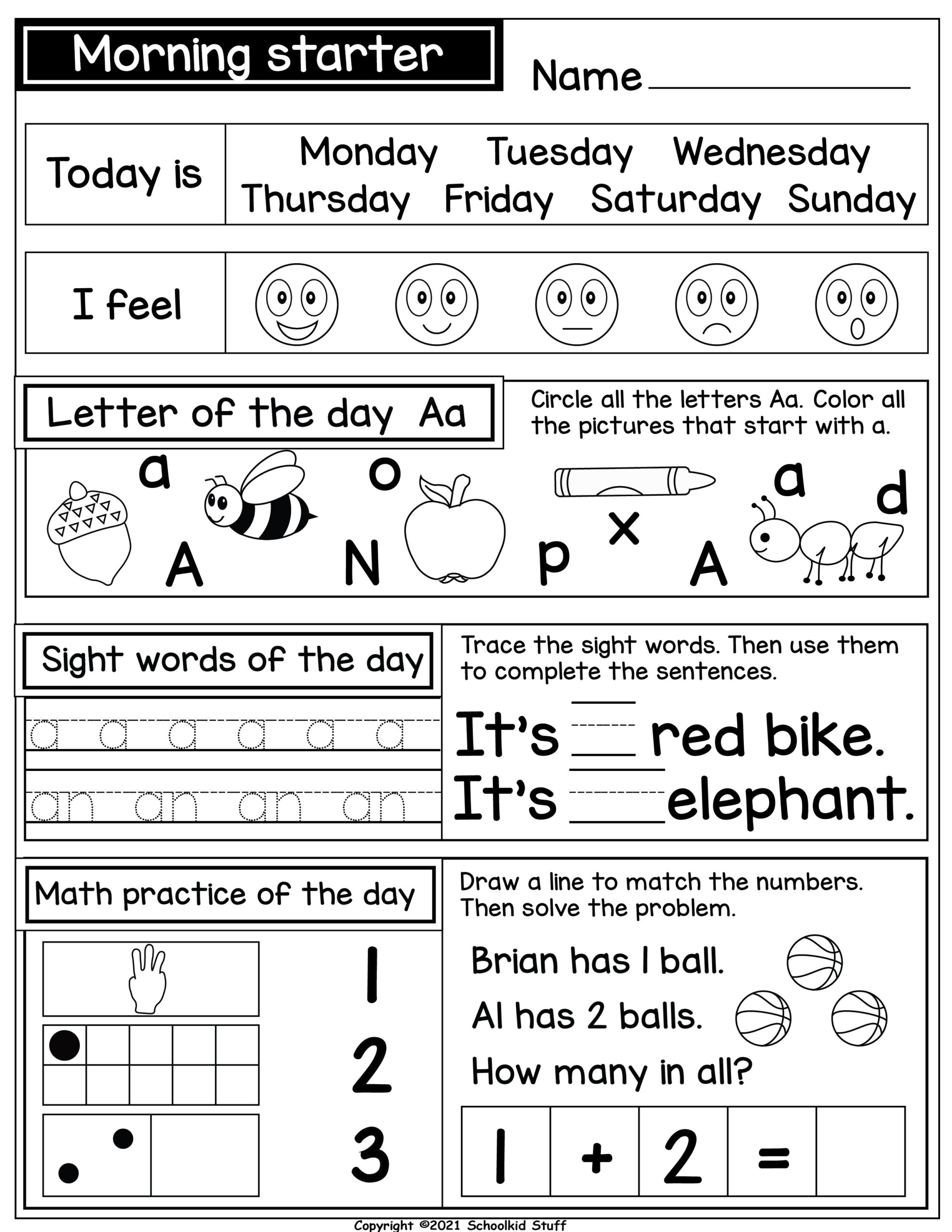 Morning Starters | Math and ELA Activites for Kindergarten | No prep ...