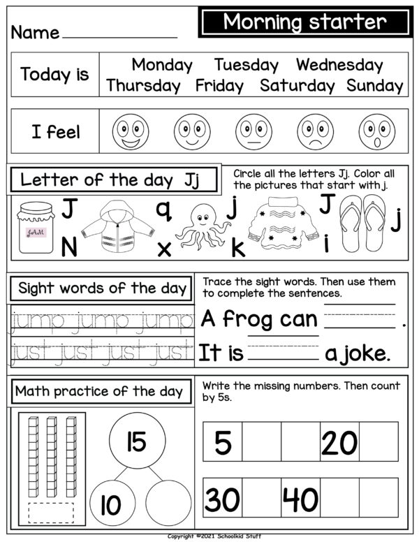 Morning Starters | Math and ELA Activites for Kindergarten | No prep ...