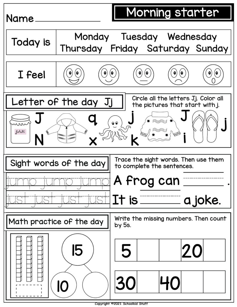 Morning Starters | Math and ELA Activites for Kindergarten | No prep ...