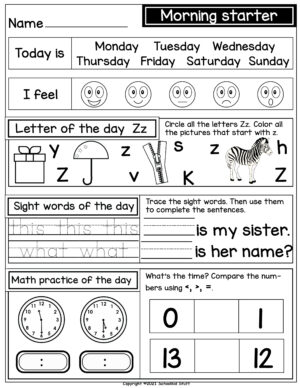 Morning Starters | Math and ELA Activites for Kindergarten | No prep ...