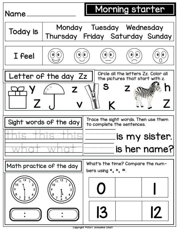 Morning Starters | Math and ELA Activites for Kindergarten | No prep ...