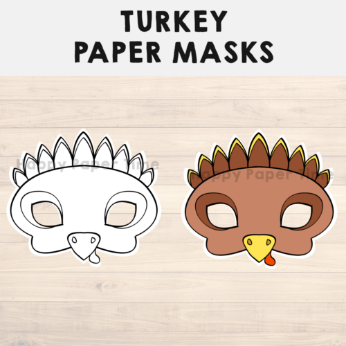 Turkey Paper Masks Printable Thanksgiving Coloring Costume Craft ...