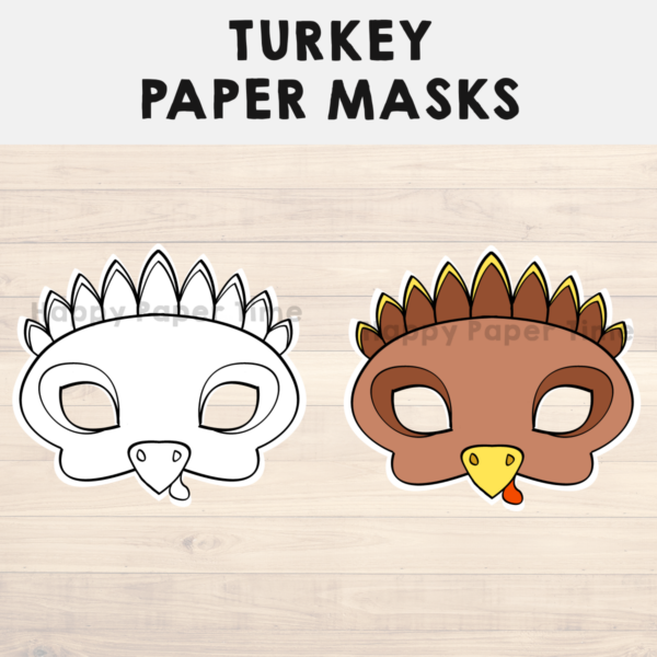 Turkey Paper Masks Printable Thanksgiving Coloring Costume Craft ...
