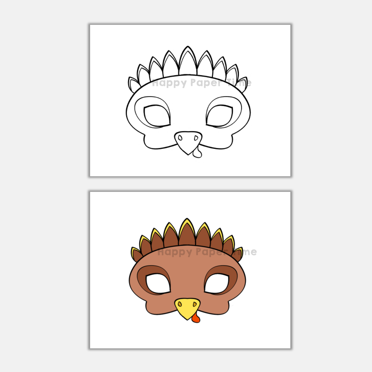 Turkey Paper Masks Printable Thanksgiving Coloring Costume Craft ...