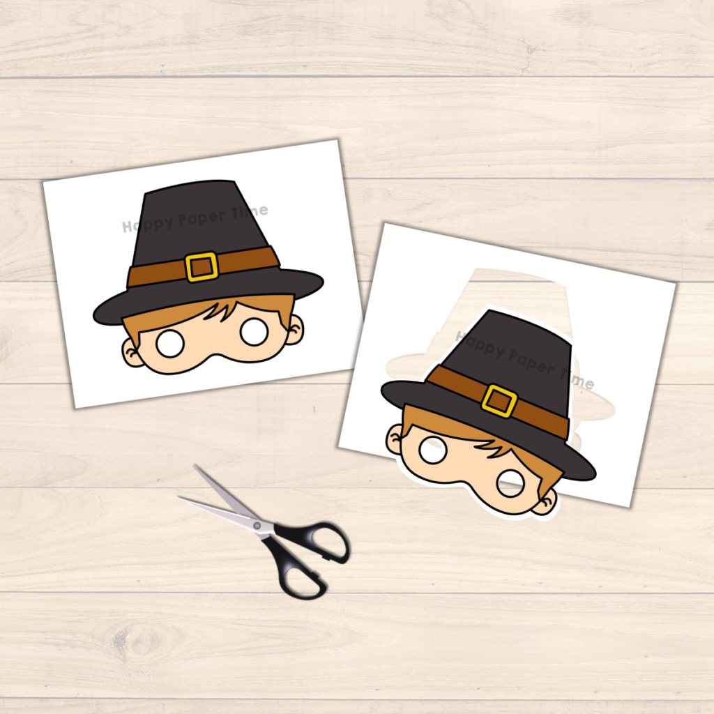 Pilgrim Paper Mask Printable Thanksgiving Costume Craft Activity | Made ...