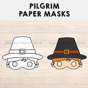 Pilgrim Paper Masks Printable Thanksgiving Coloring Costume Craft ...