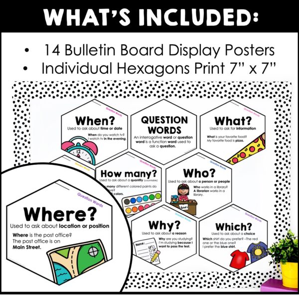 WH Question Word Posters ESL Grammar Bulletin Board Classroom Decor ...