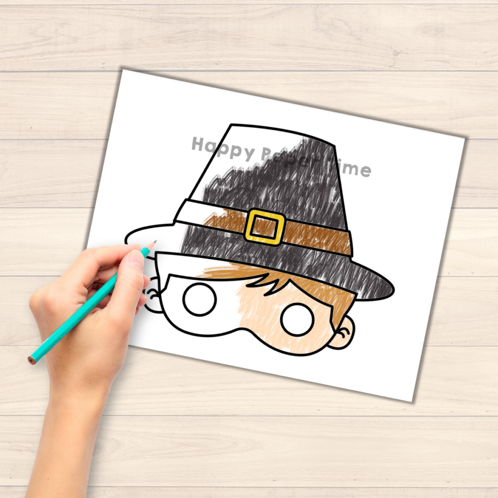 Pilgrim Paper Masks Printable Thanksgiving Coloring Costume Craft ...