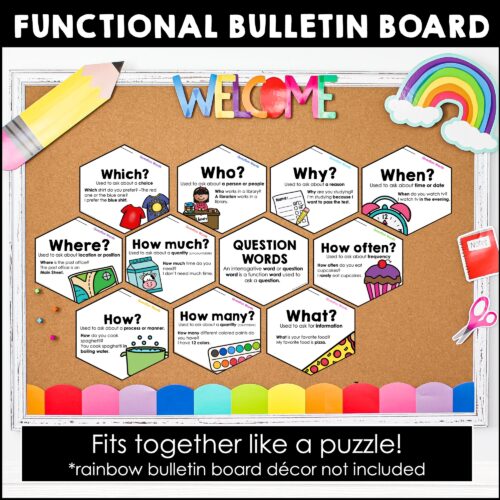 WH Question Word Posters ESL Grammar Bulletin Board Classroom Decor ...