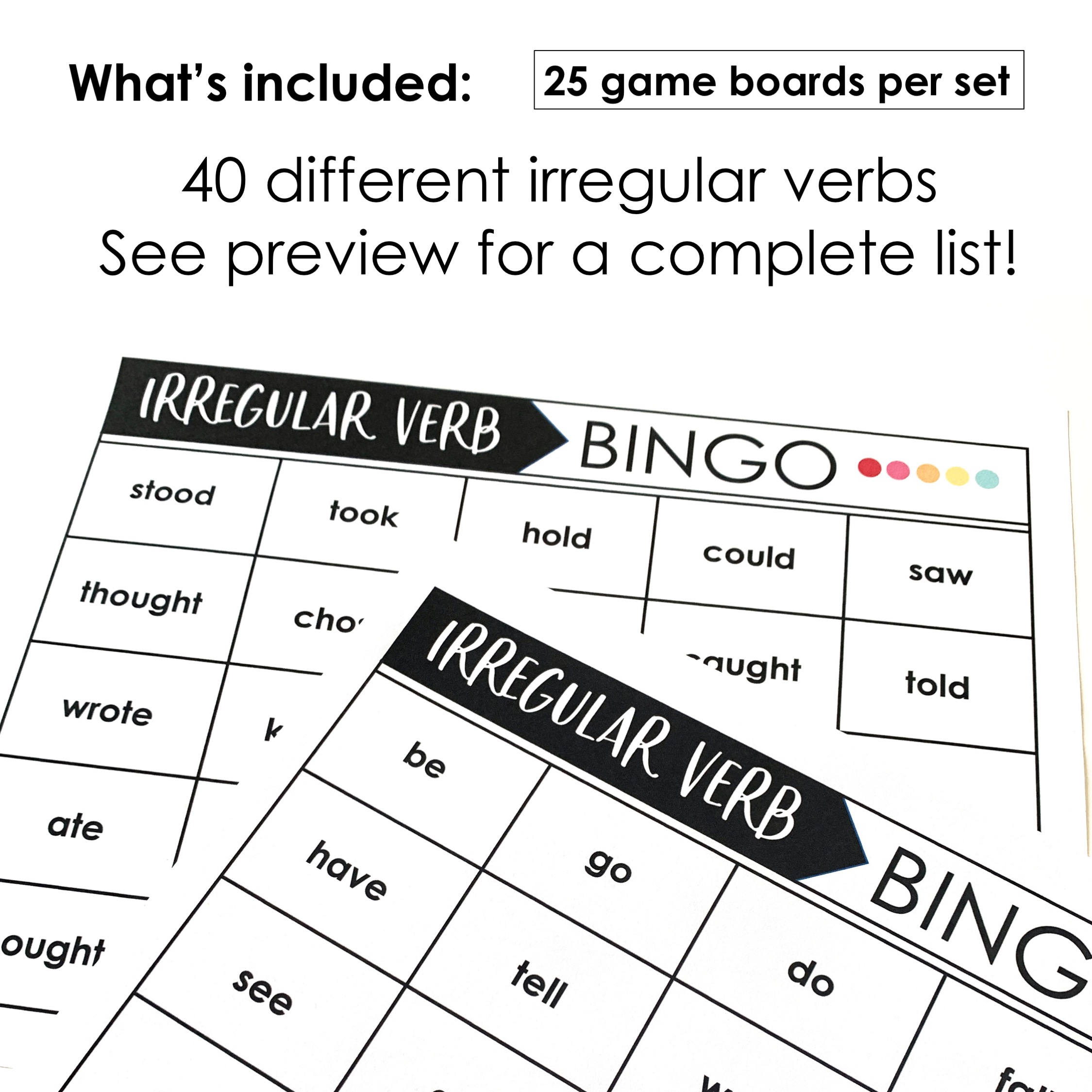 ESL: Past Simple Irregular Verb Practice Bingo Game Boards | Made By ...