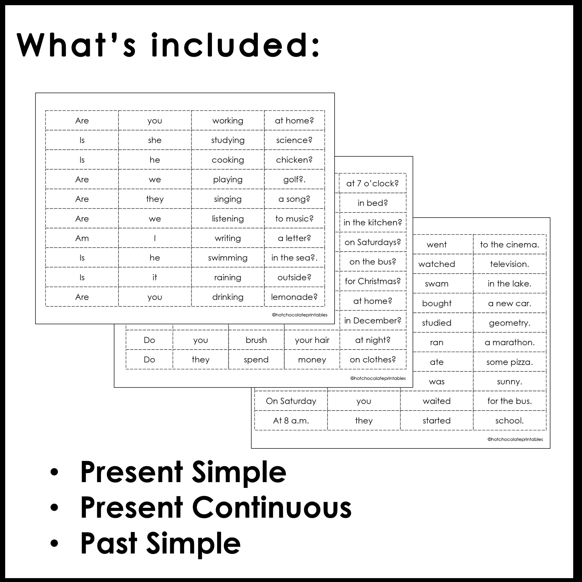 Sentence Building Activity Present Simple, Present Continuous & Past ...