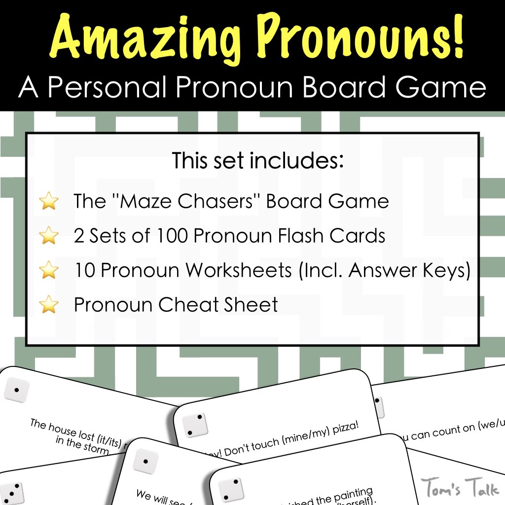 Amazing Pronouns! - Board Game, 200 Flash Cards, 10 Worksheets, and ...