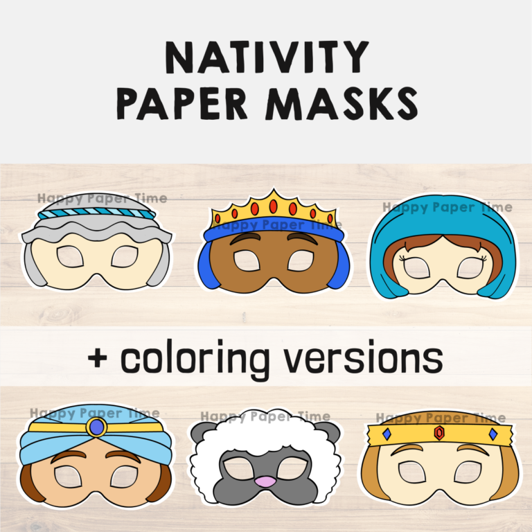 Nativity Paper Masks Printable Coloring Craft Activity Costume ...