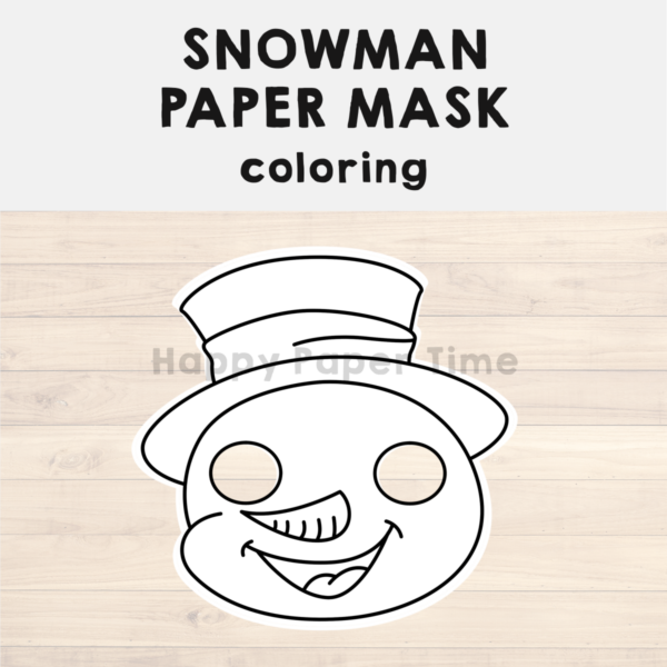 Snowman Paper Mask Printable Christmas Coloring Costume Craft Activity ...