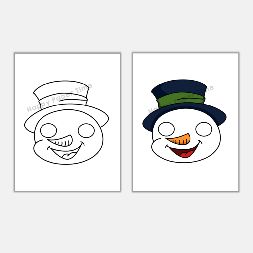 Snowman Paper Mask Printable Christmas Coloring Costume Craft Activity ...