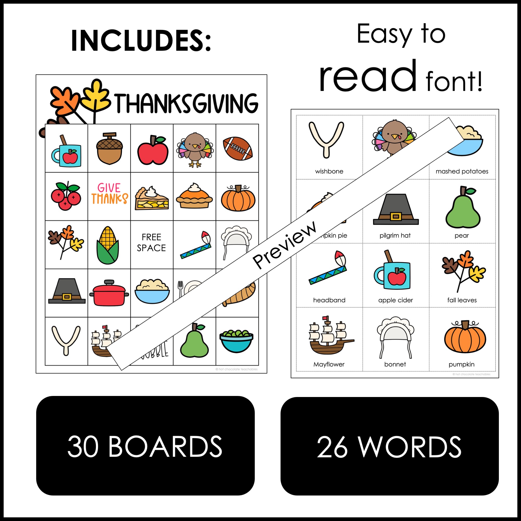 Thanksgiving ESL Vocabulary Bingo Game - English Text | Made By Teachers