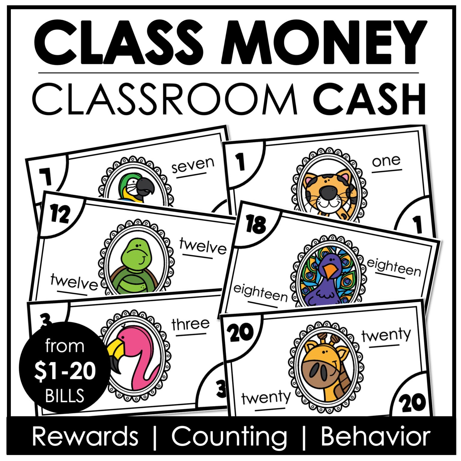 Classroom Money - Class Cash - Reward System - 1-20 Printable Fake ...