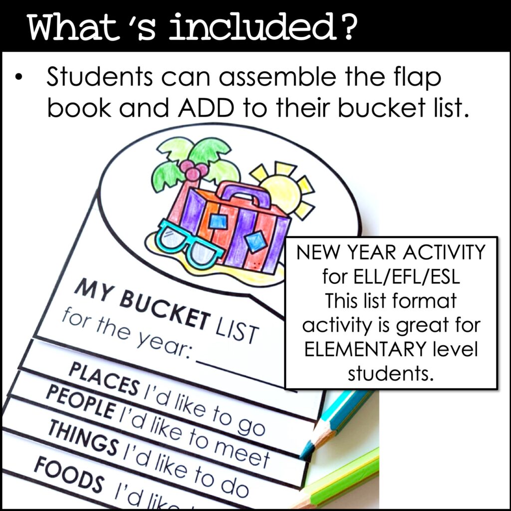 ESL New Year Bucket List Writing Activity | New Year Goals FLAP BOOK ...