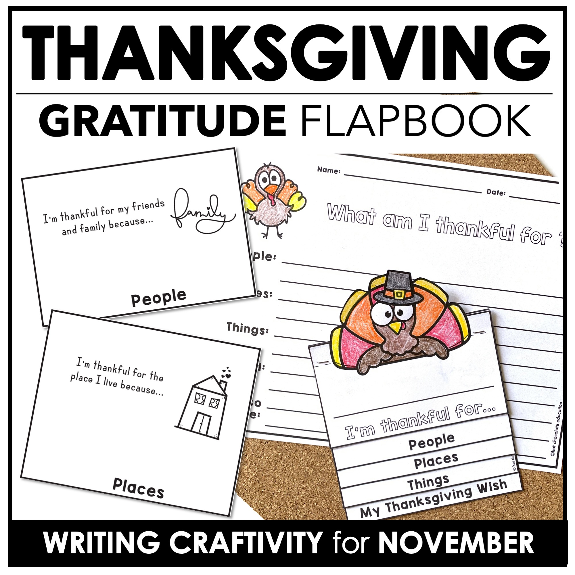 ESL Thanksgiving Writing Activity | I am thankful for FLAP BOOK | Made By Teachers