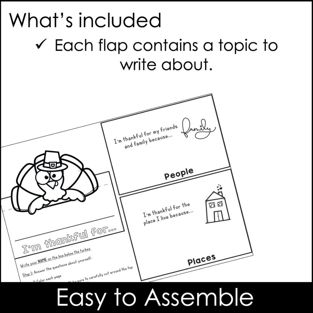 ESL Thanksgiving Writing Activity | I am thankful for FLAP BOOK - Made ...