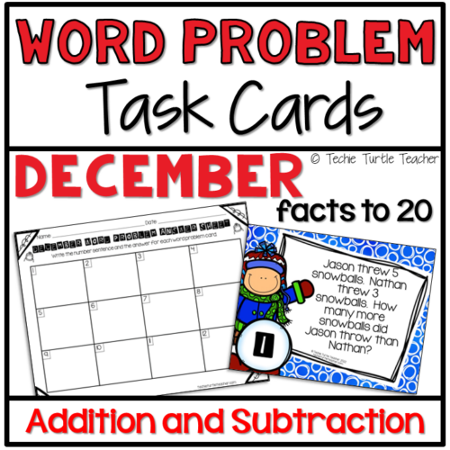 Addition & Subtraction Bundle of Winter Word Problem Task Cards for ...