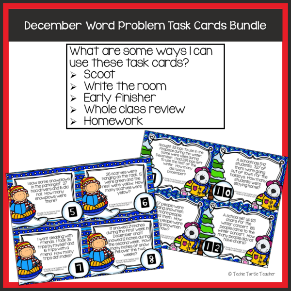 Addition & Subtraction Bundle of Winter Word Problem Task Cards for ...