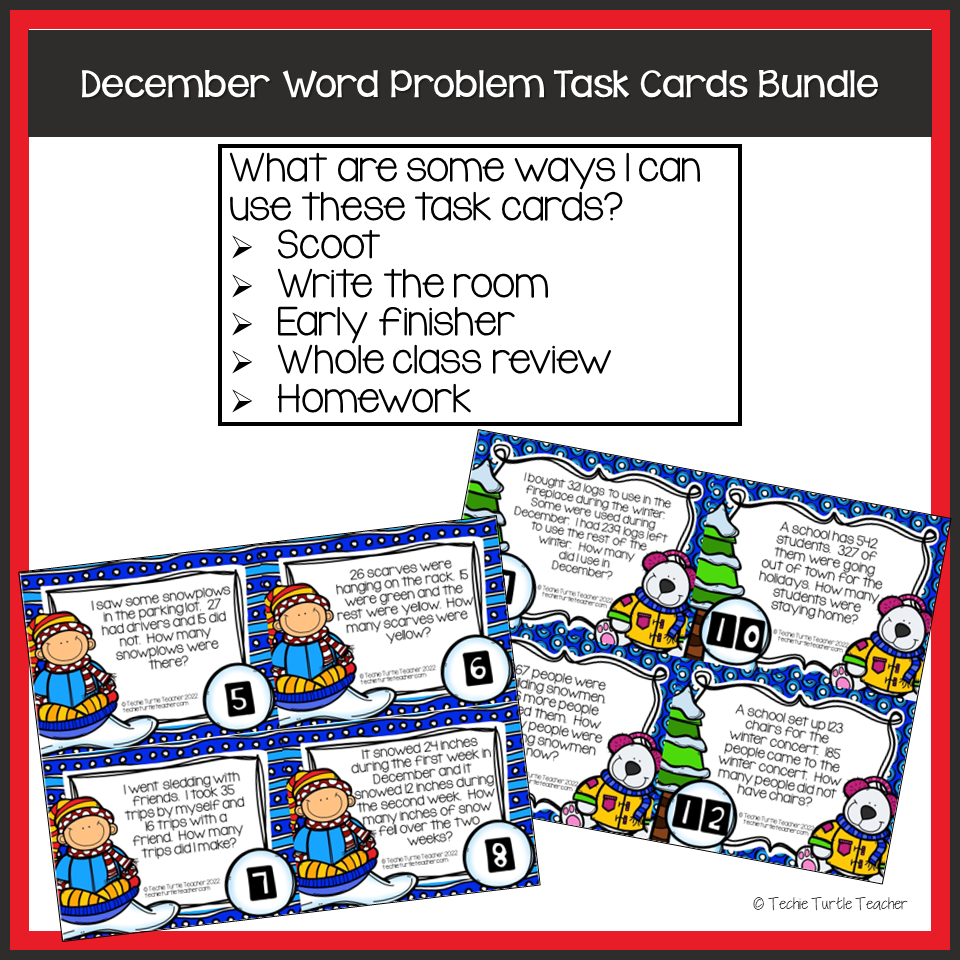 Addition & Subtraction Bundle of Winter Word Problem Task Cards for ...