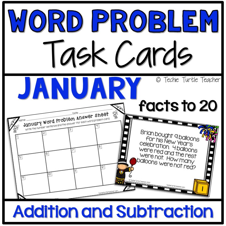 Addition & Subtraction Facts within 20 Winter Word Problem Task Cards ...