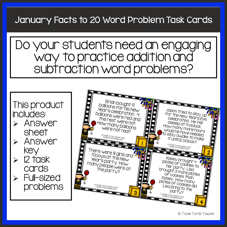 Addition & Subtraction Facts within 20 Winter Word Problem Task Cards ...