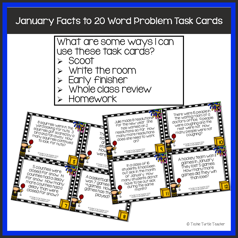 Addition & Subtraction Facts within 20 Winter Word Problem Task Cards ...