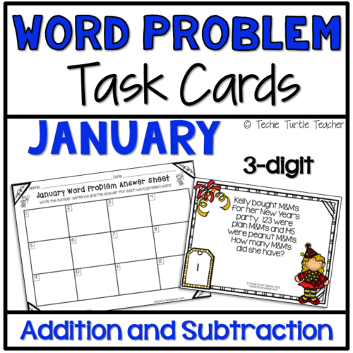 Addition & Subtraction 3-Digit Winter Word Problem Task Cards January ...