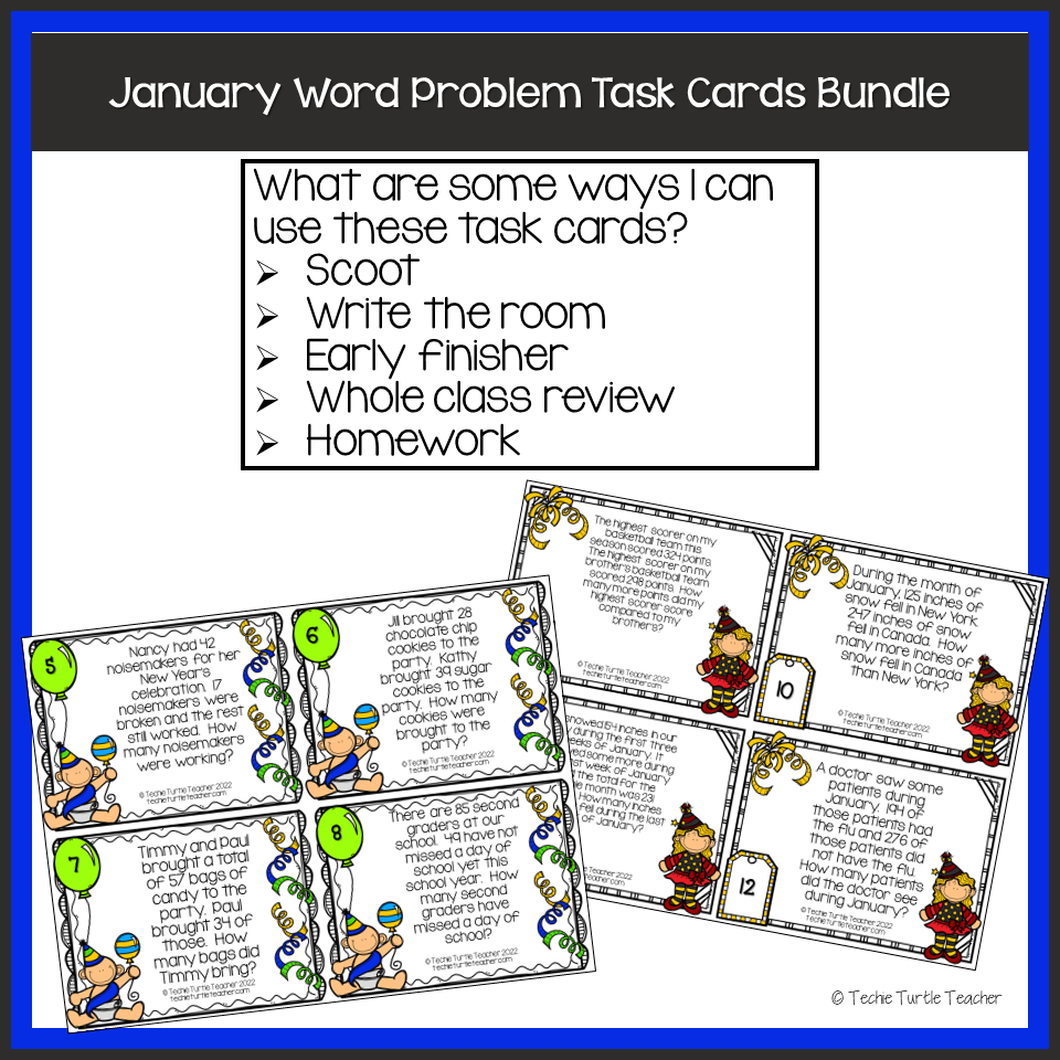 Addition & Subtraction Bundle of Winter Word Problem Task Cards for ...
